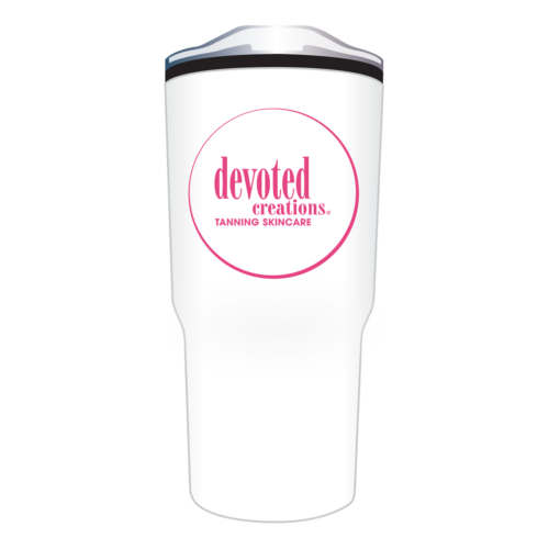 DC White Tumbler with Pink Logo – Devoted Creations Store